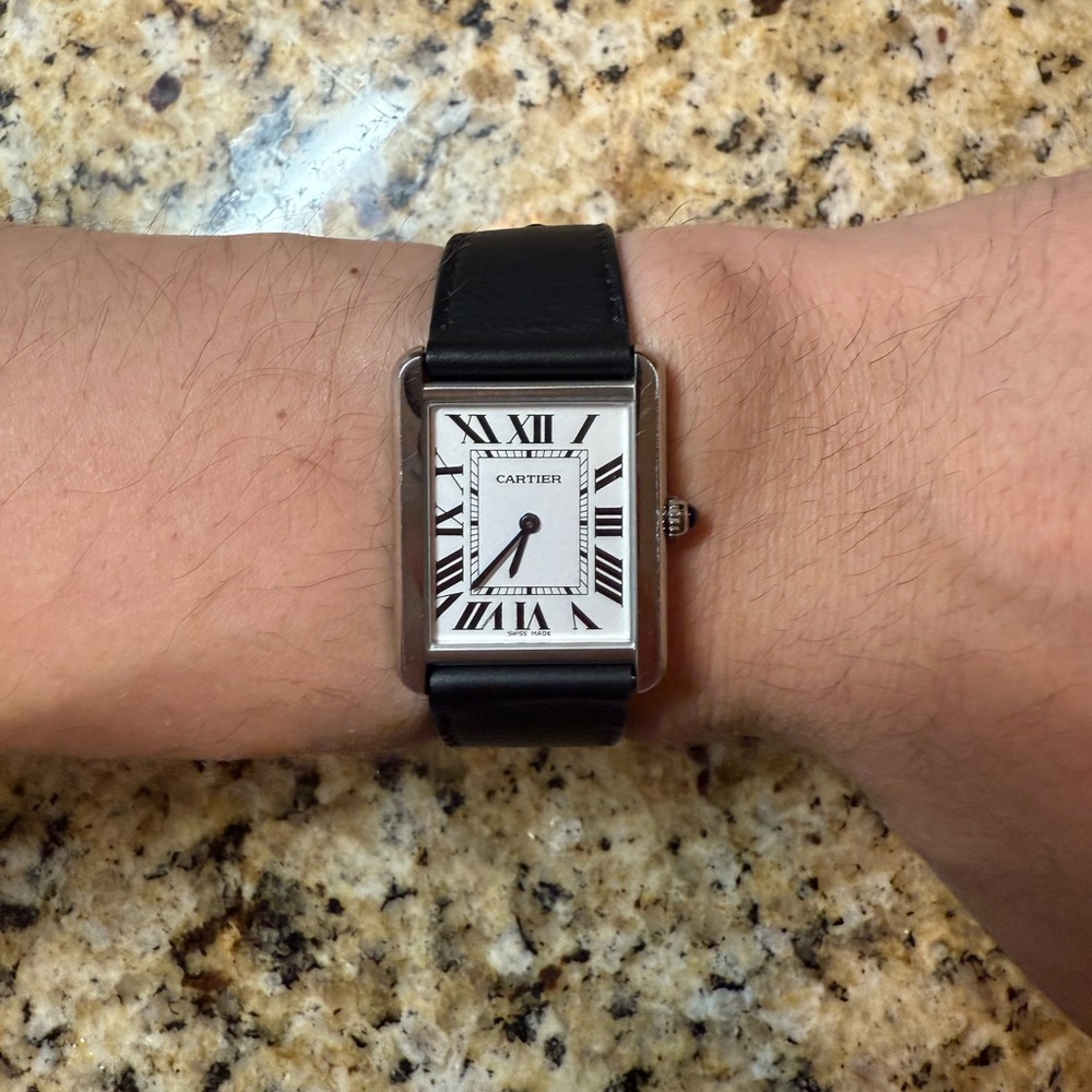 Black Leather Strap Tank Watch - Gem
